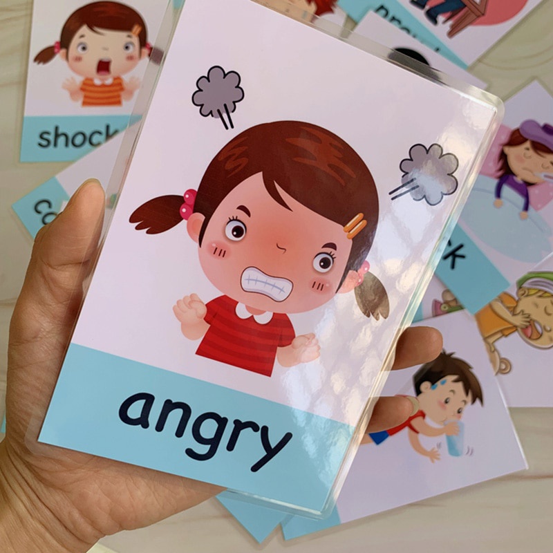 14pcs Autism Kids Training Flash Cards Cartoon Emotion Flash Cards for ...