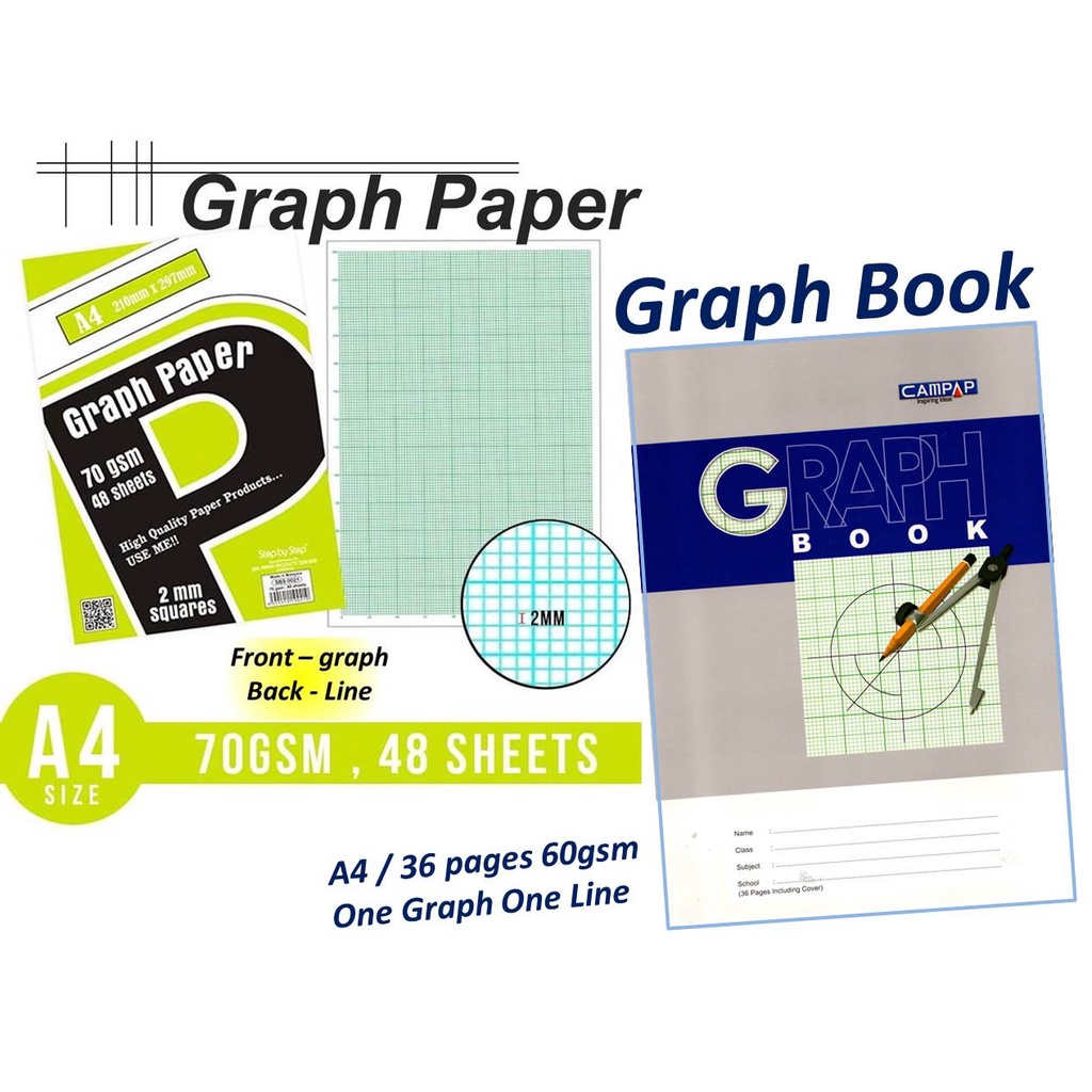 Graph paper line A4 70g 48 sheets 2mm / Campap Graph Book A4 60g 36 ...
