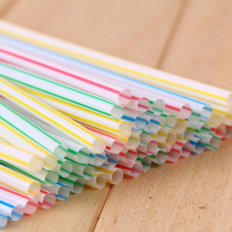 100pcs Plastic Drinking Straws 8 Inches Long Multi-Colored Striped ...