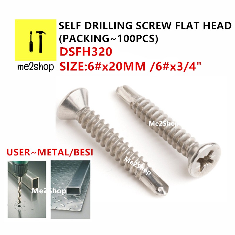 (100PCS) DSFH SELF DRILLING SCREW FLAT HEAD FOR METAL/POWER SCREW ...