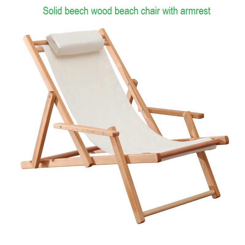 Portable Solid Wood Beach Canvas Chair Outdoor Folding Wooden Recliner ...