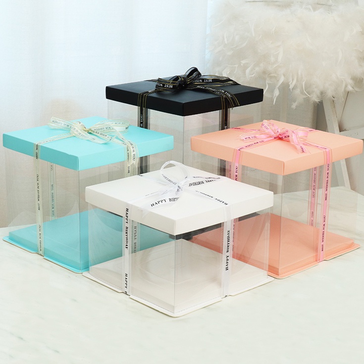 Cake box 10/12/14 Inches 1Tier 2Tier (No Ribbon)Transparent Cake Box ...