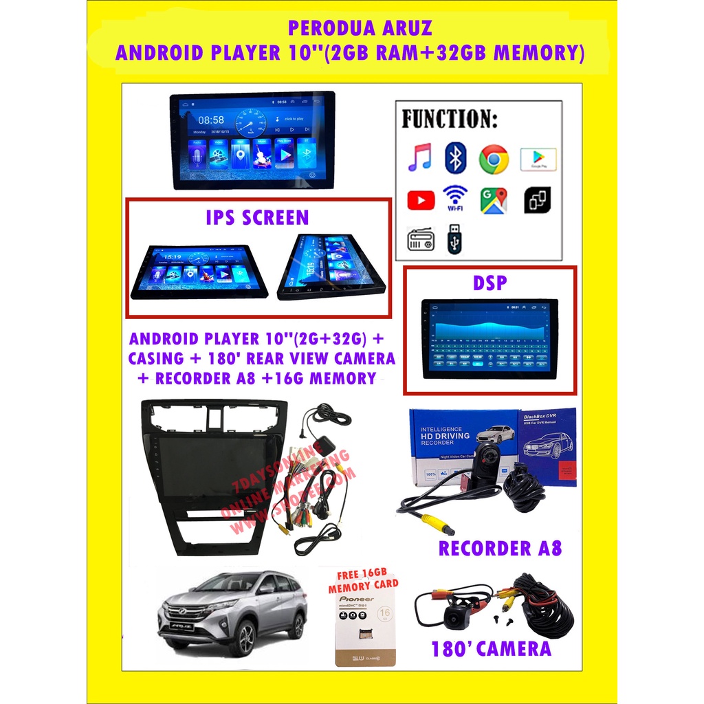 PERODUA ARUZ 10"ANDROID PLAYER 32GB 2RAM + CASING + 180' REAR VIEW ...