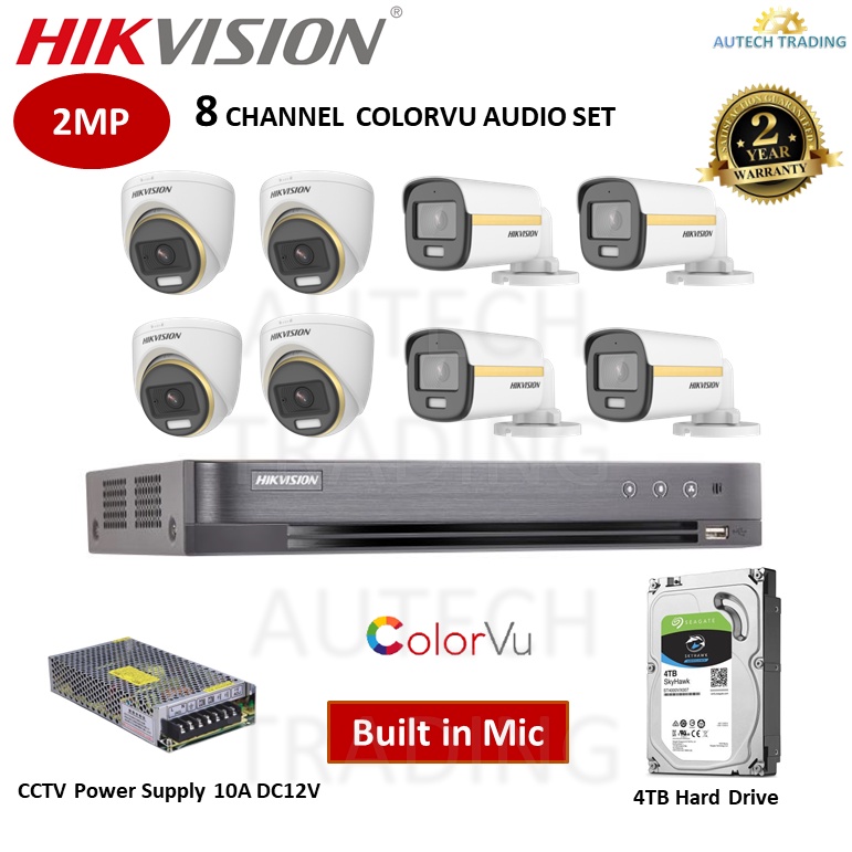 HIKVISION 2MP COLORVU AUDIO DS-7208HQHI-K1 8 Channel CCTV Set indoor outdoor Package DS ...