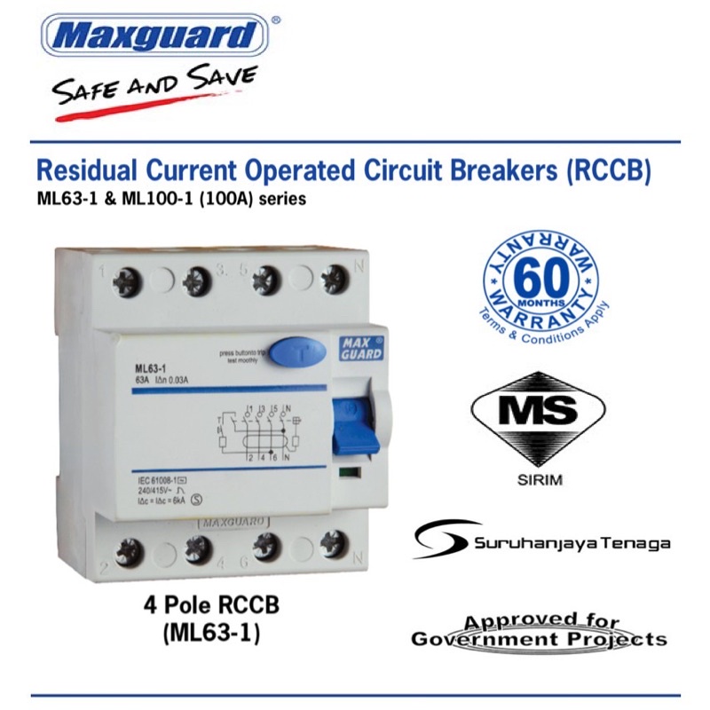 🔥READY STOCK🔥MAXGUARD 4 POLE ELCB / RCCB 40A / 63A / 100A（30mA / 100mA ...