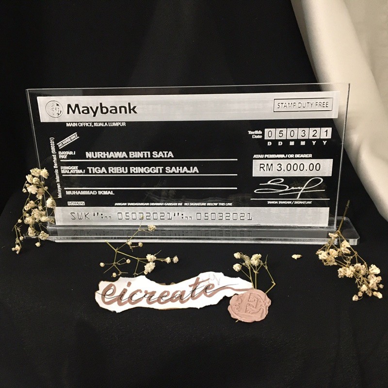 Acrylic Clear + Tapak Mock Up Cheque Hantaran Kahwin Custom Made ...