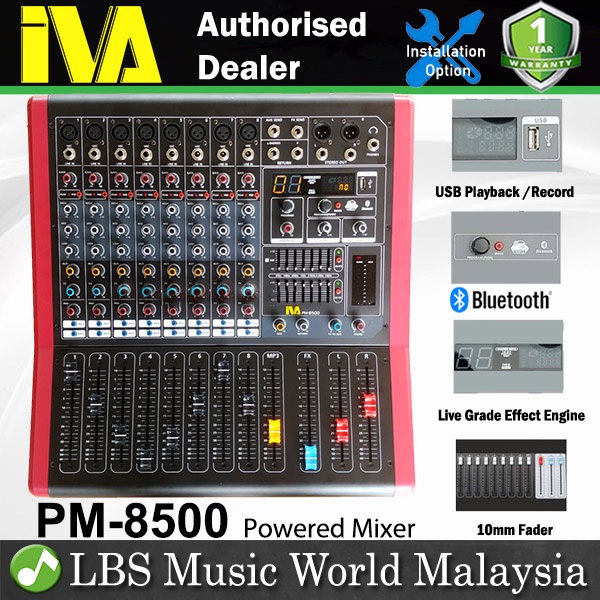 IVA PM-8500 2 X 500 Watt 8 Channel Powered Mixer With USB Bluetooth and Power Effect (PM8500 PM ...