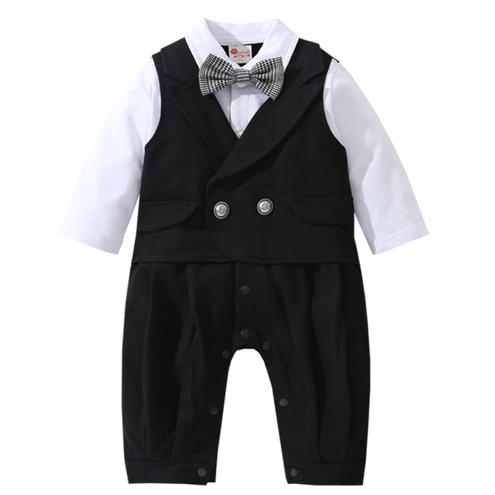 Baby Boys Tuxedo Shirt Black Suit Romper Onesie Wedding Party Formal ...