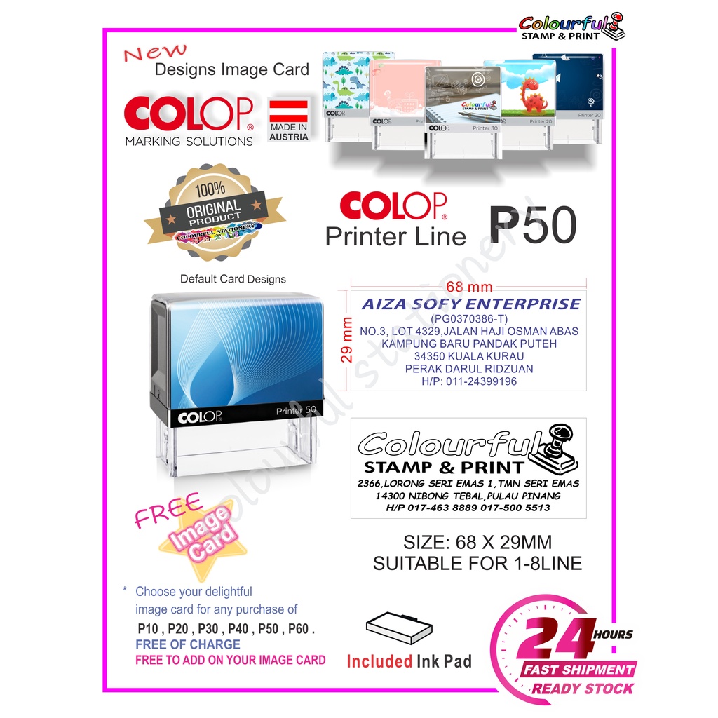 COLOP New Personalized Self-Inking Rubber Stamp Chop P50 P60. | Shopee ...