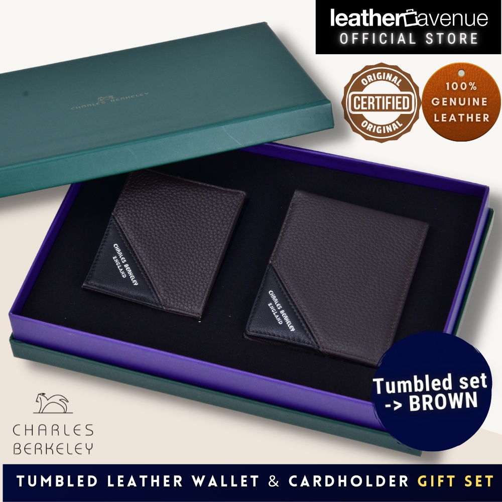 Charles Berkeley Tumbled Leather Bifold Wallet & Cardholder Combo Gift ...