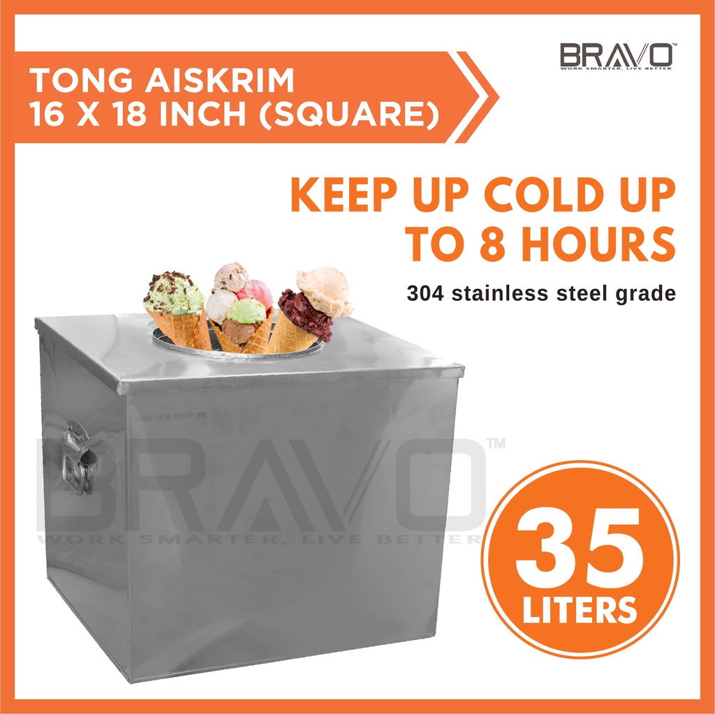 Tong Aiskrim Murah Empat Segi Ice Cream Container Square Stainless ...