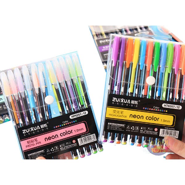 NEON Gel Pens Set of 12 Colors for Coloring Art Talhahtoys | Shopee ...