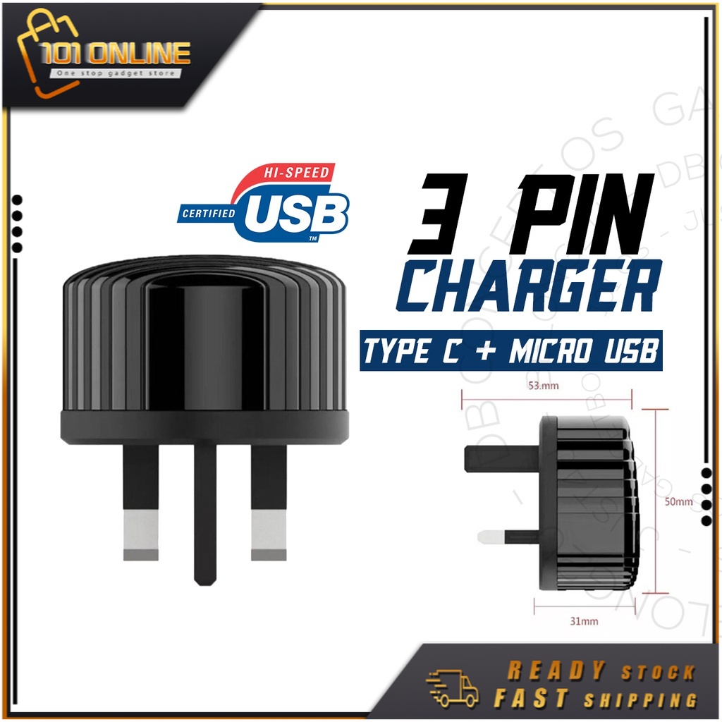 TORNADO 3 PIN CHARGER 2 USB 2.4A FAST HOME CHARGER BT502 FOR IOS ...