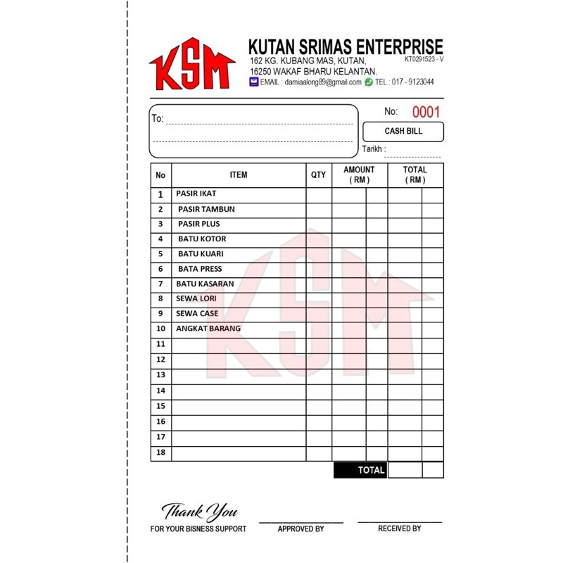 BUKU RESIT/Bill book/ CASH BILL / INVOICE BOLEH LETAK NAMA SYARIKAT ...