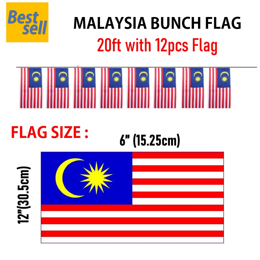 MALAYSIA BUNCH FLAG - 6"x12" (5m / 12Flags) Bunting Bendera Malaysia ...