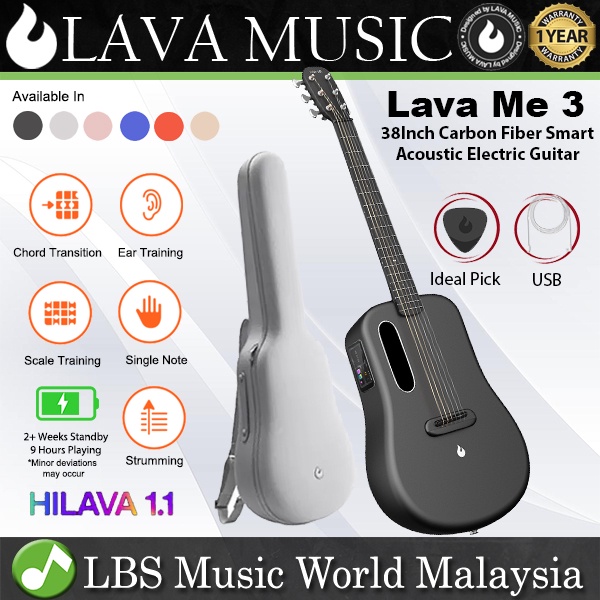 Lava Me 3 38" Carbon Fiber Acoustic Electric Guitar with Touchscreen ...