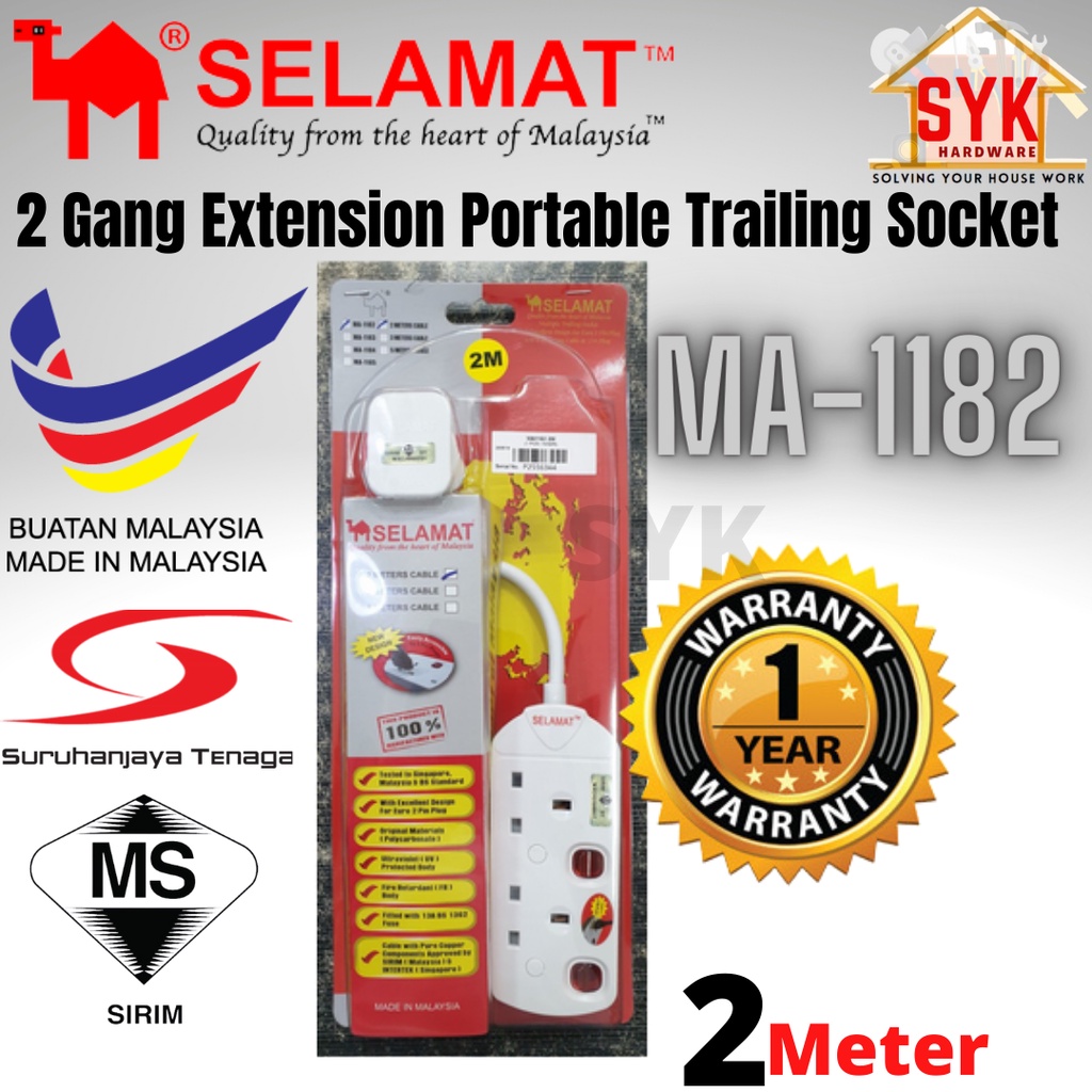 SYK SELAMAT Extension Portable Trailing Socket (SIRIM) Extension Socket ...