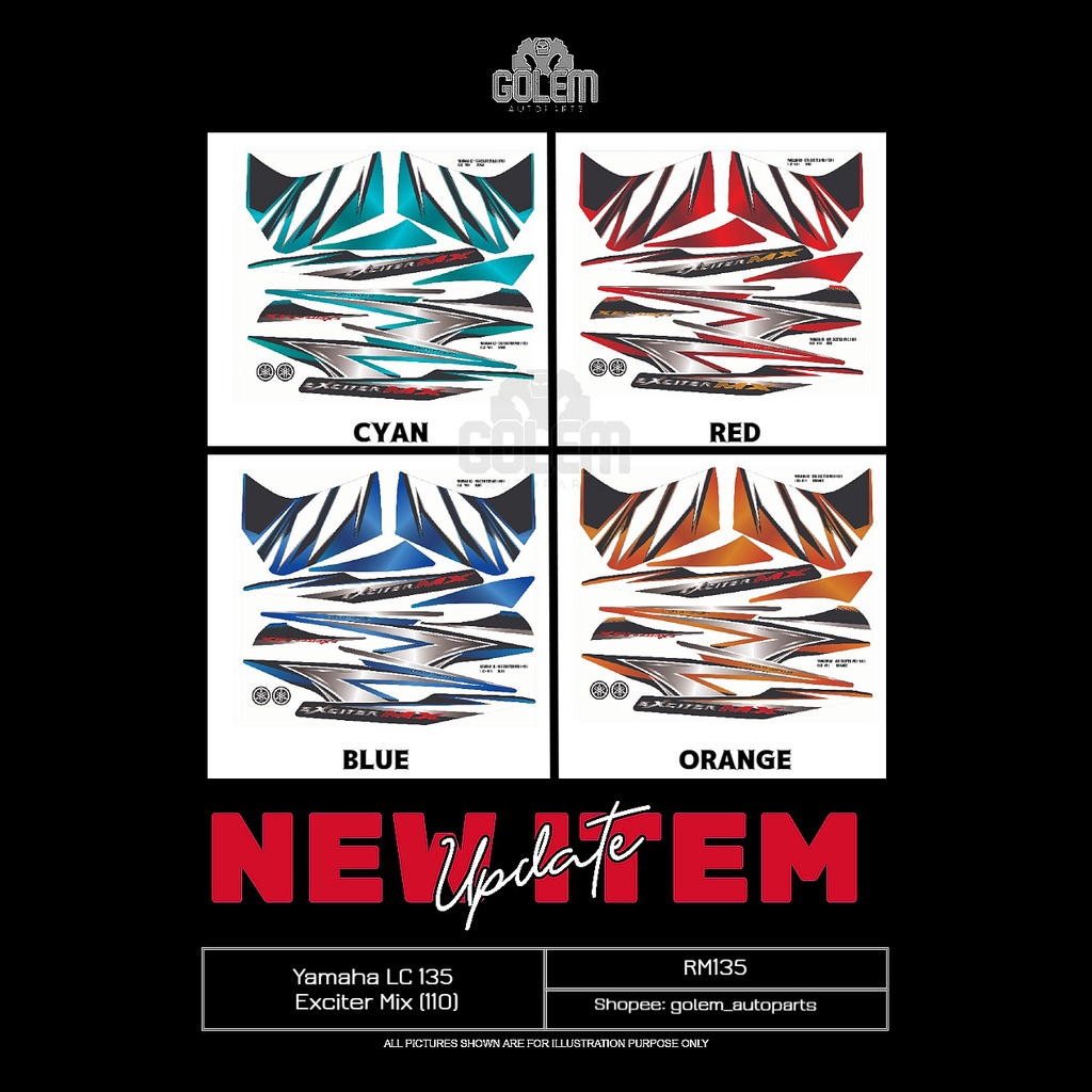 Yamaha LC V1 Exciter MX LC 135 (110) 2021 GRED AAA Sticker body Stripe ...