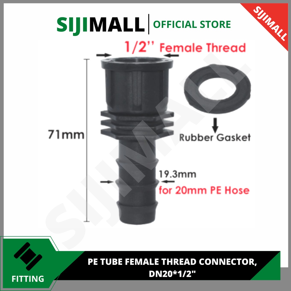20mm PE Hose Barbed Connector To 1/2" Female Threaded Adapter Pipe ...