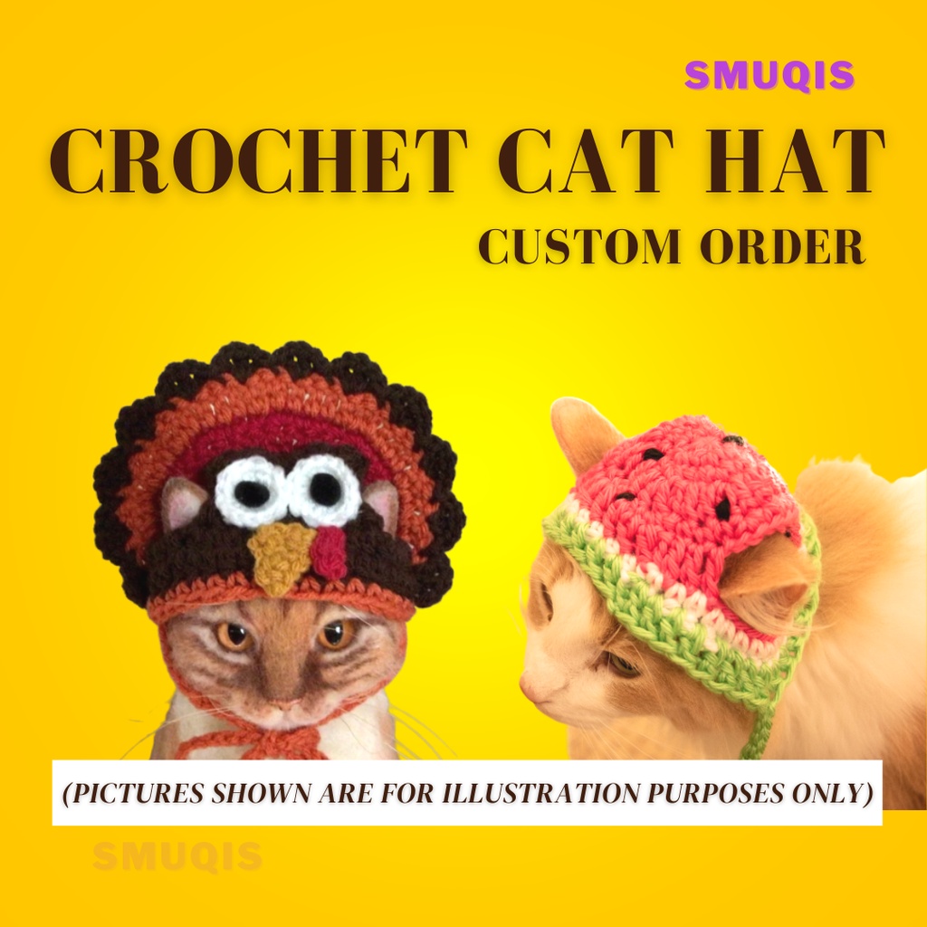 (CUSTOM ORDER) TOPI KUCING COMEL HANDMADE CROCHET CAT HAT PET ...