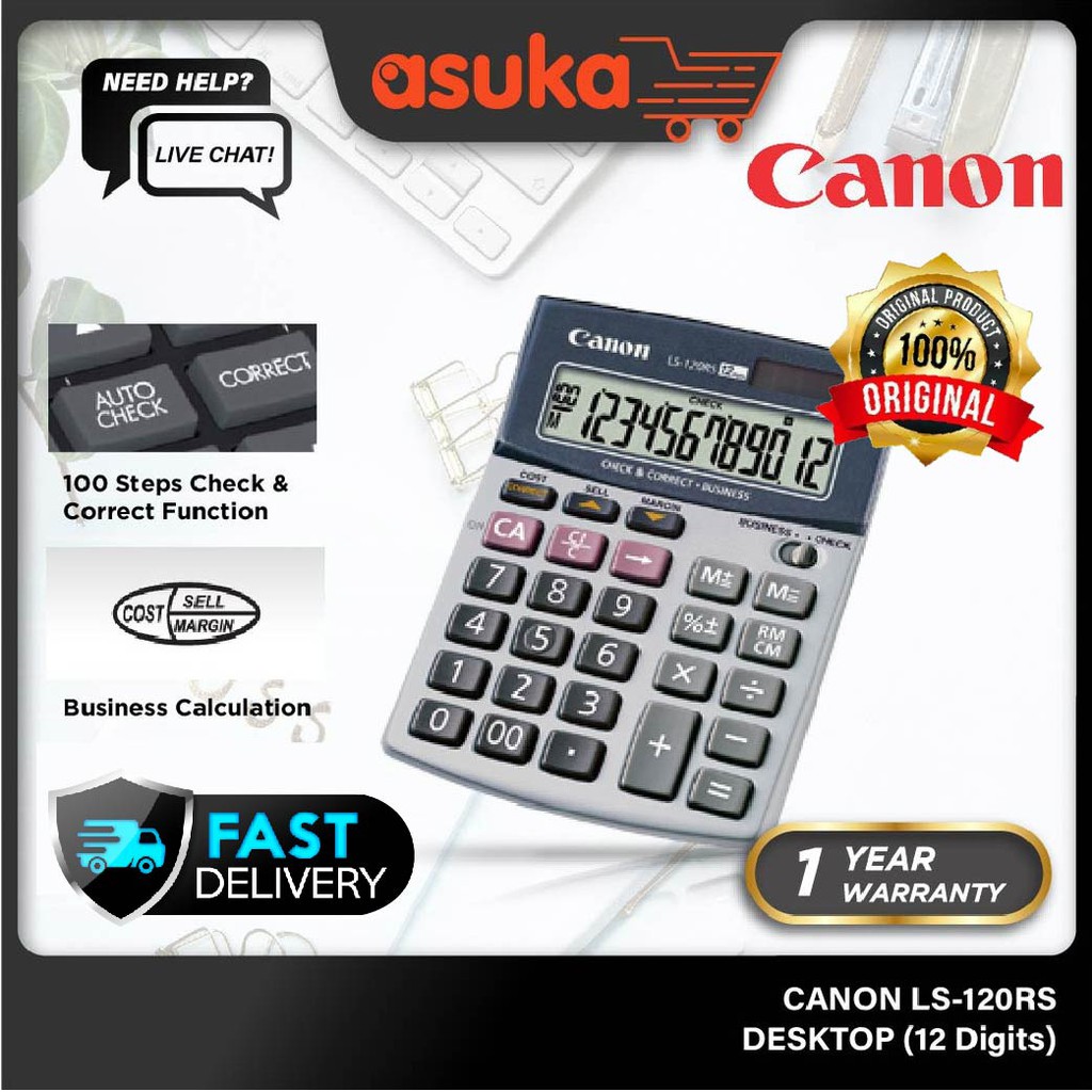 CANON LS-120RS DESKTOP Original (12 Digits) CALCULATOR / Large Display ...