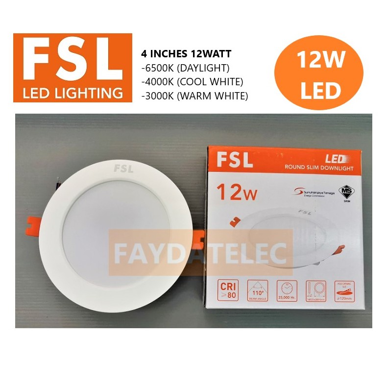 FSL 4" 12W ROUND LED PANEL LIGHT DOWNLIGHT (DAYLIGHT OR COOL WHITE OR ...