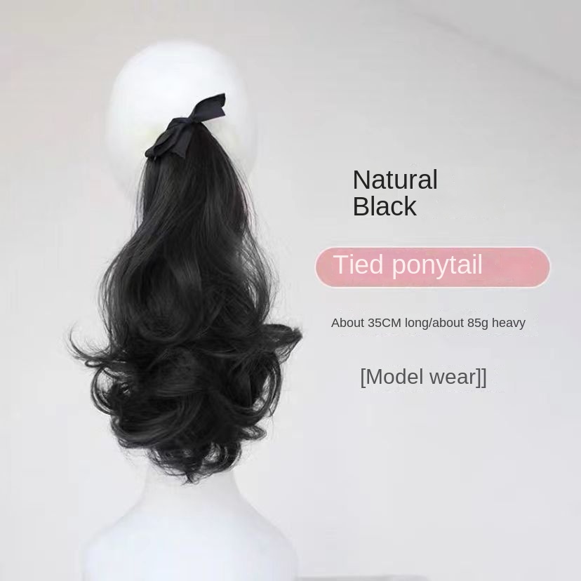 Women's ponytail wig long curly hair strap-type pear flower fake ...