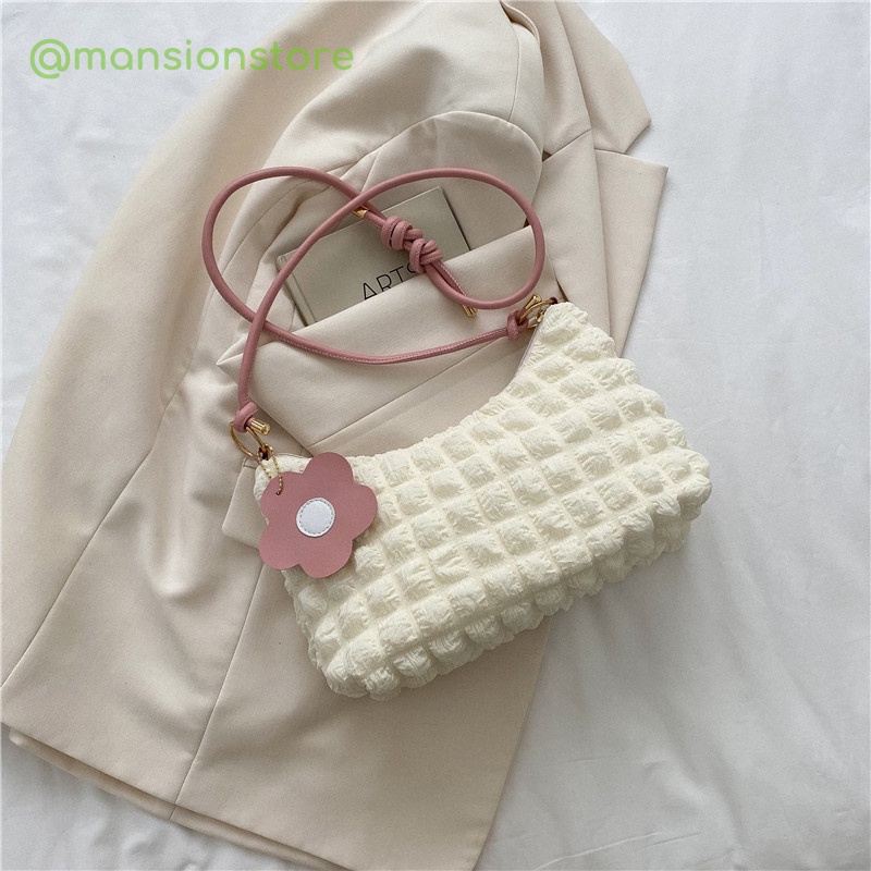 2022 New Style Summer Waffle Shoulder Bag Female ins Solid Color ...