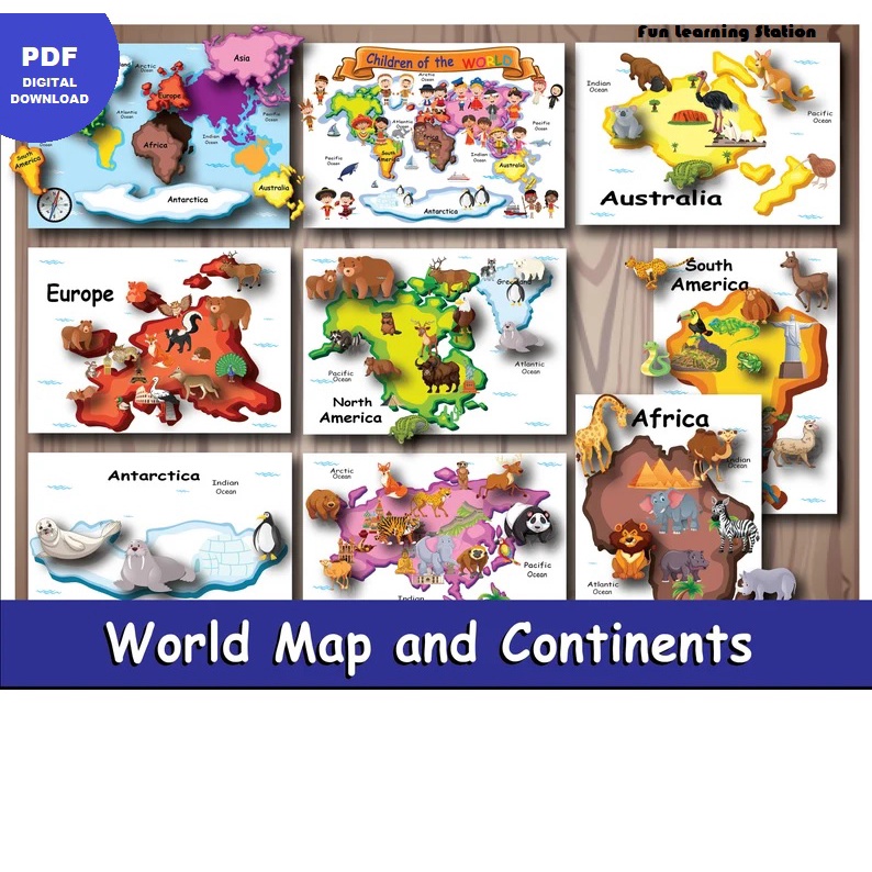 425 World Map and Continents Matching Busy Book (PDF) Kids Homeschool ...