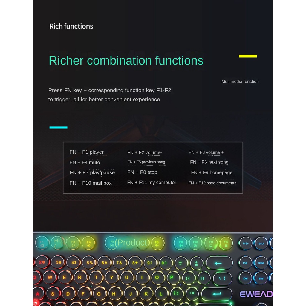 GX30S Wired Rainbow Backlit Keyboard Mouse Set RGB 104 Key 2.4G Laser ...
