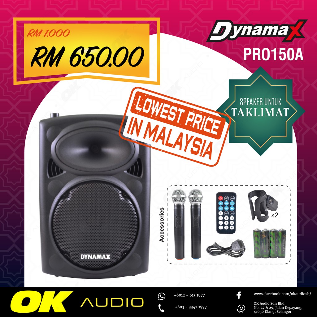 Dynamax PRO150A 15" Portable Speaker System with USB and 2 x Handheld ...