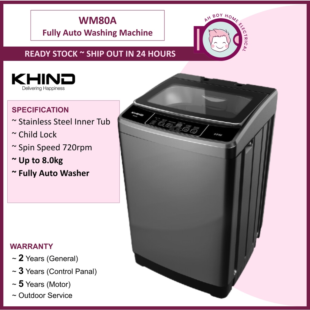 Khind WM70A 7KG / WM80A 8KG / WM100A 10KG / WM120A 12KG / Pensonic 7KG / 11KG Fully Auto Washing ...