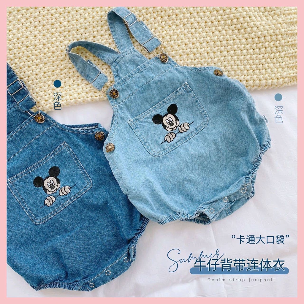 Newborn Baby Rompers denim Cartoon Mickey Print Short Sleeve summer ...