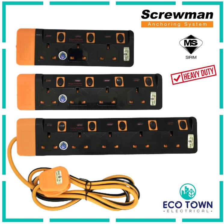 (100% Copper) Screwman Extension Plug Wire 2 Meter / 5 Meter with Surge ...