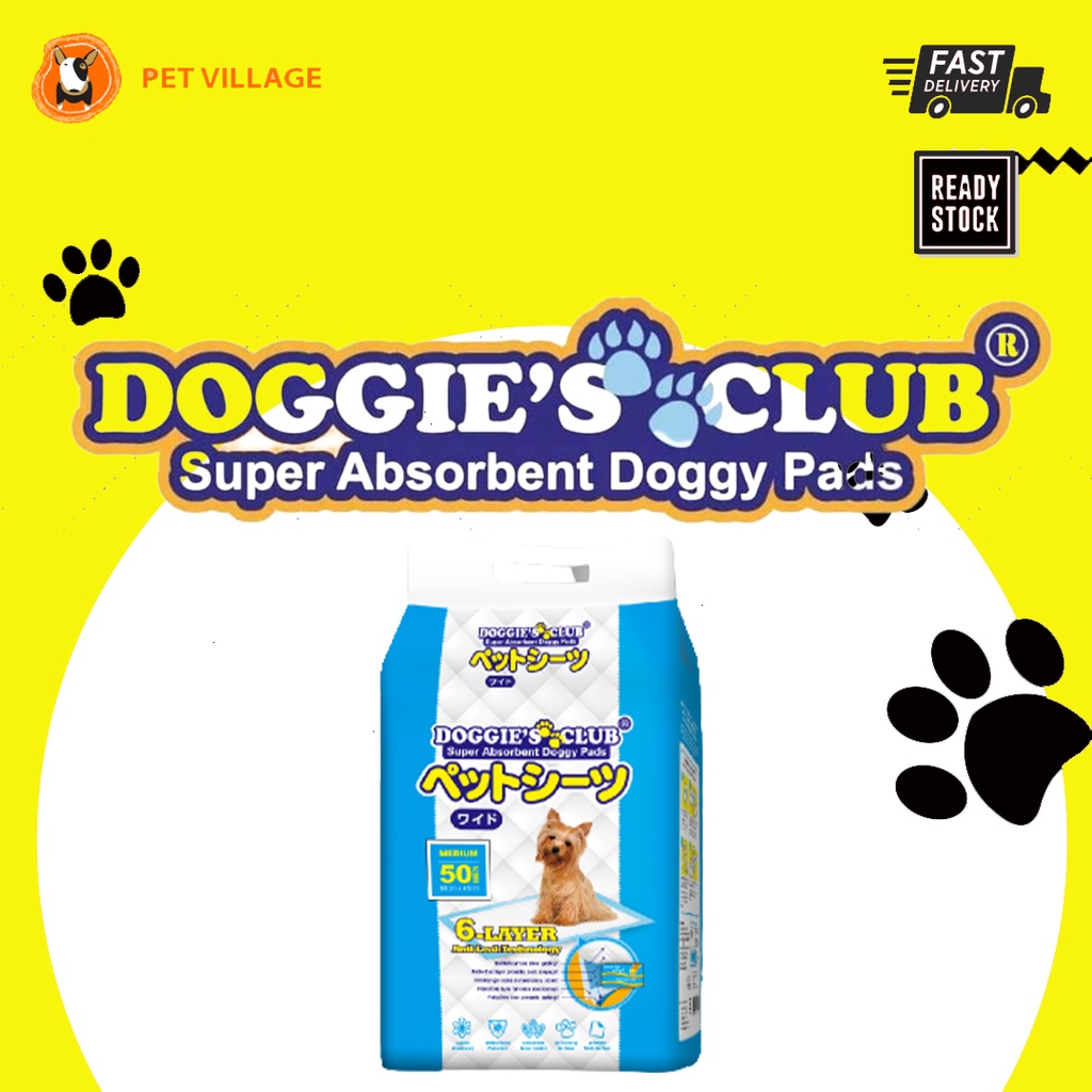 DOGGIE'S CLUB Super Absorbent Doggy Wee Wee Pad (M) 60cm x 45cm (50pcs ...
