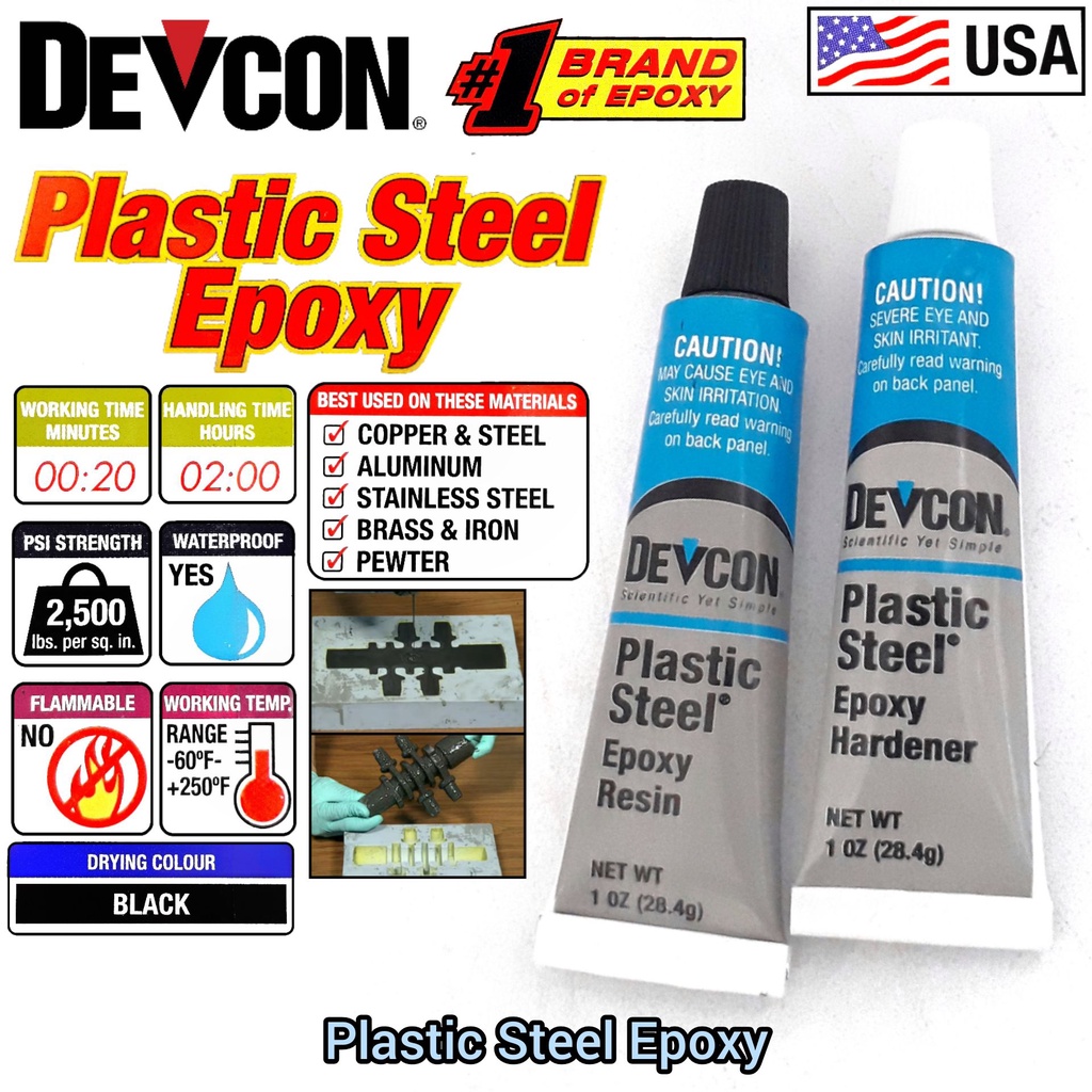USA Devcon Plastic Steel Epoxy With Waterproof For All Crack Aluminum ...