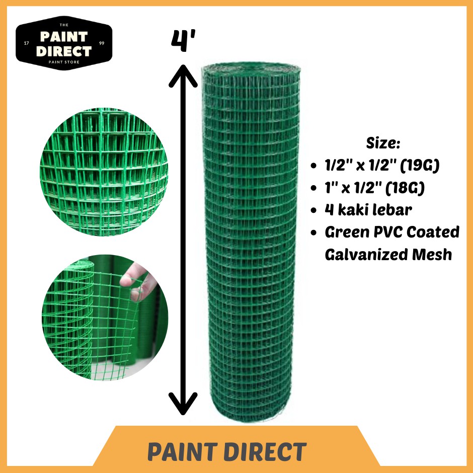 4FT x 45FT/ 50FT JARING HIJAU BESI / Green PVC Coated Galvanized BRC Welded Wire Mesh Net ...