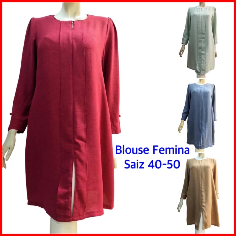BLOUSE LABUH FEMINA MUSLIMAH TUNIC PLAIN OFFICE WANITA EXECUTIVE SAIZ ...