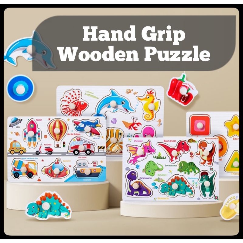 🔥 Montessori Toys Hand Grip Wooden Puzzle for Kids Early Learning ...