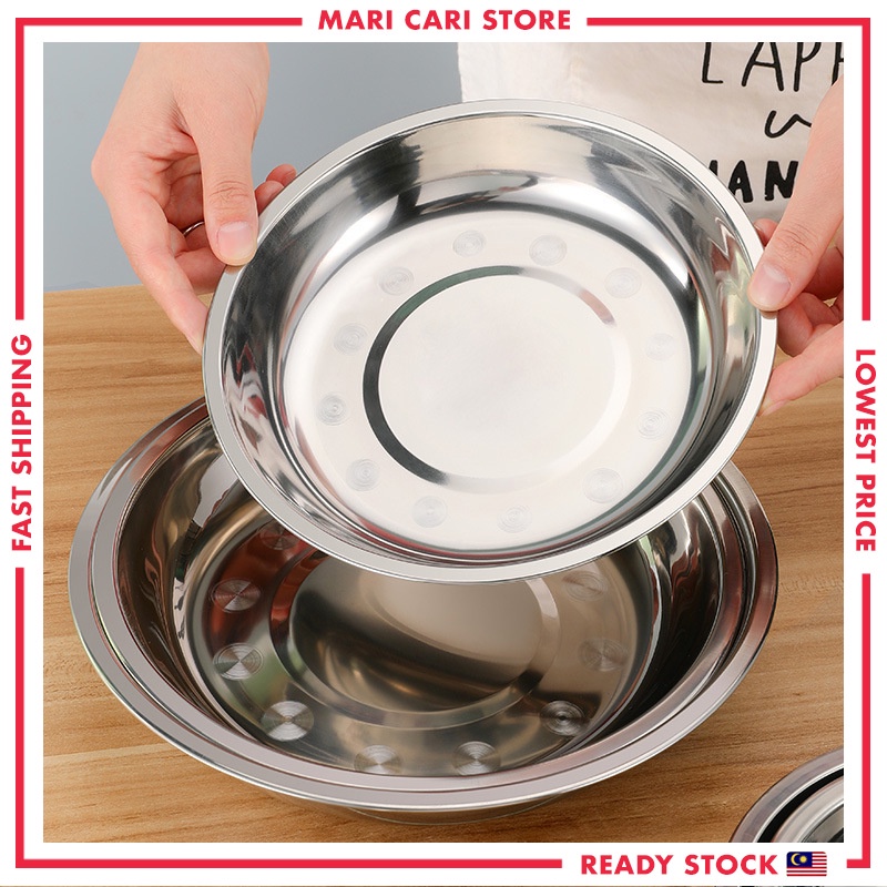Stainless Steel Plate Extra Thick Pinggan Besi Serving Dish Rice ...