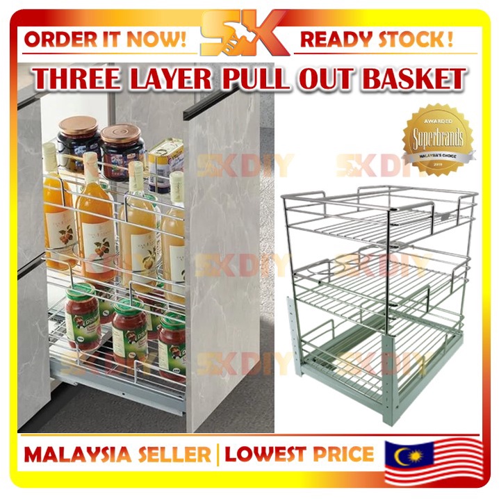 🇲🇾SUPERBRAND 400mm Multi-function Three Layers Pull Out Basket PTJ-010 ...