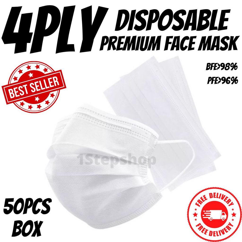 4 PLY Adult (EarLoop/Headloop/Exclusive WHITE kid/ 4 Layers) 😷(50Pcs ...