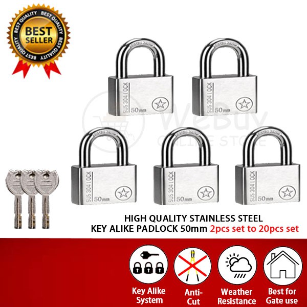 Stainless Steel Key Alike Padlock 50MM Mangga Kunci 通开锁头 (High Quality ...