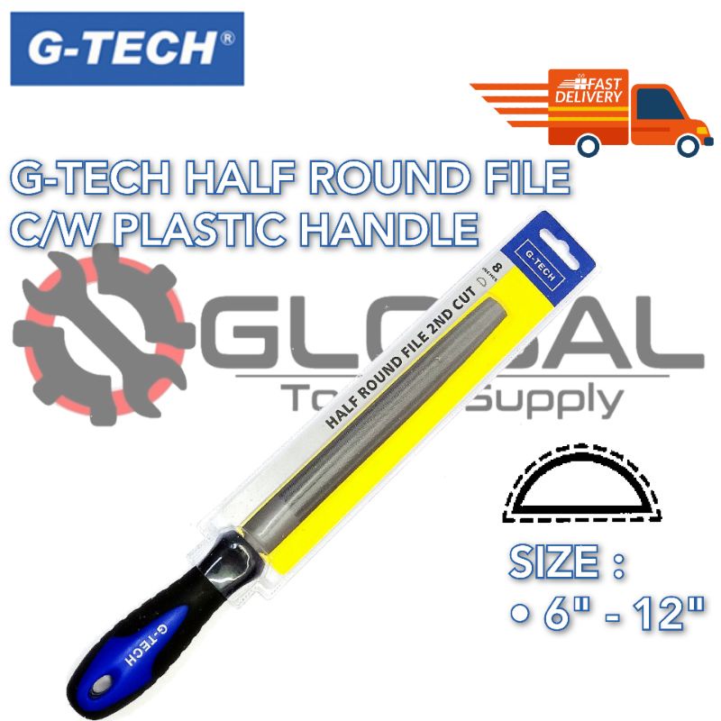 🇲🇾 READY STOCK 🇲🇾 G-TECH HALF ROUND FILE C/W PLASTIC HANDLE / STEEL ...