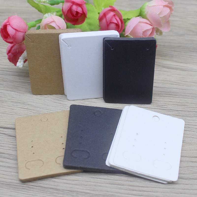 50Pcs 5X4cm DIY White Paper Jewelry Stud Earring/Necklace Card Black ...