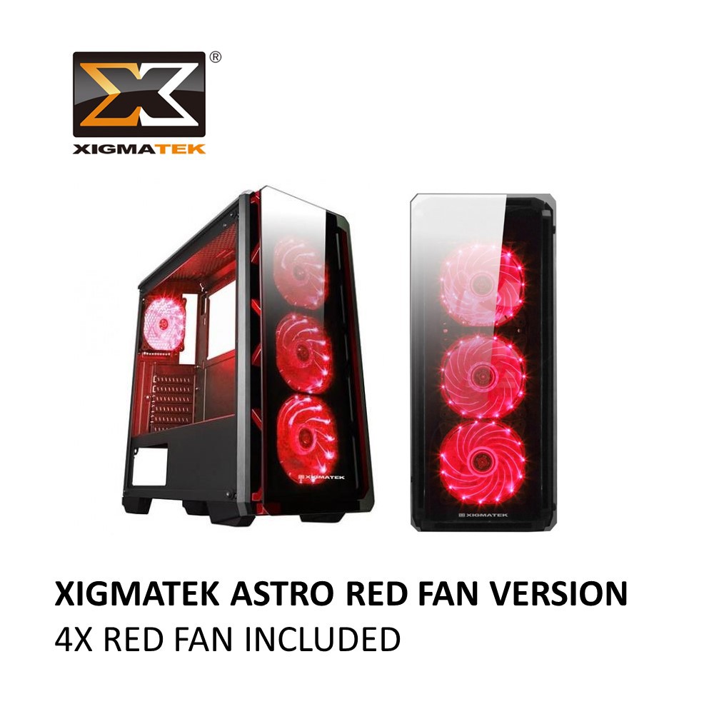 XIGMATEK ASTRO ATX TEMPERED GLASS GAMING CASE 4RED FAN INCLUDED ...