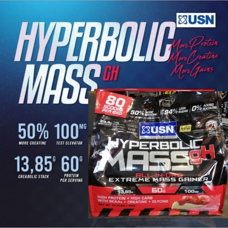 USN Hyperbolic Mass gH 6kg All-In-One Extreme Weight Gainer - BULKING ...