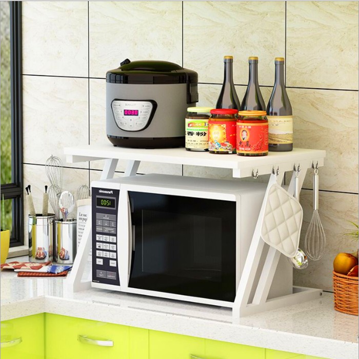 2 Tier Wooden Microwave Oven Rack Rice Cooker Storage Rack Kitchen ...