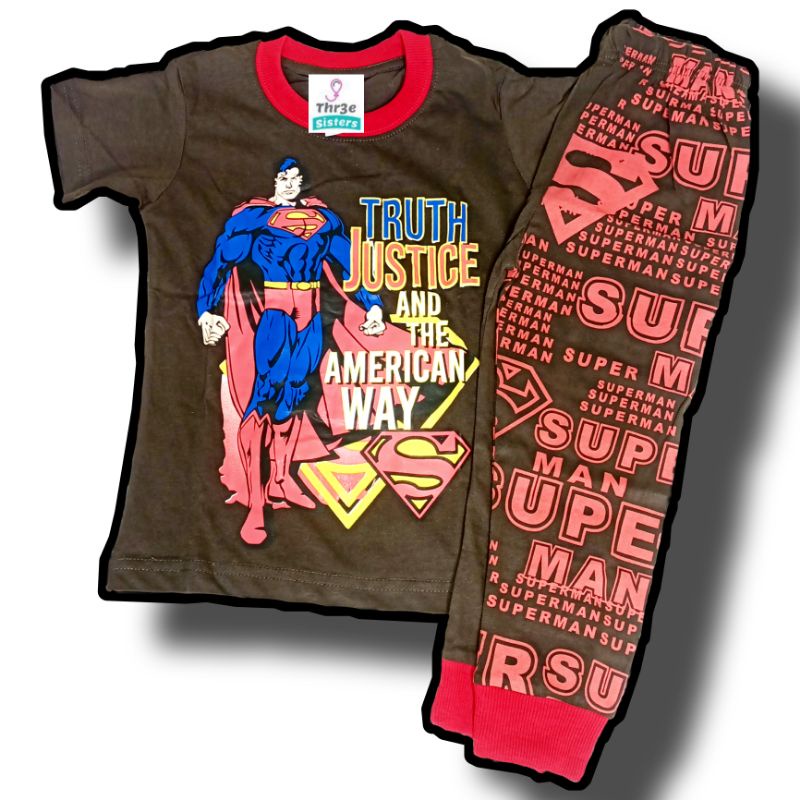 🌈Thr3e Sisters🌈 Superman pyjamas kids set Tag 6 in coklat | Shopee Malaysia