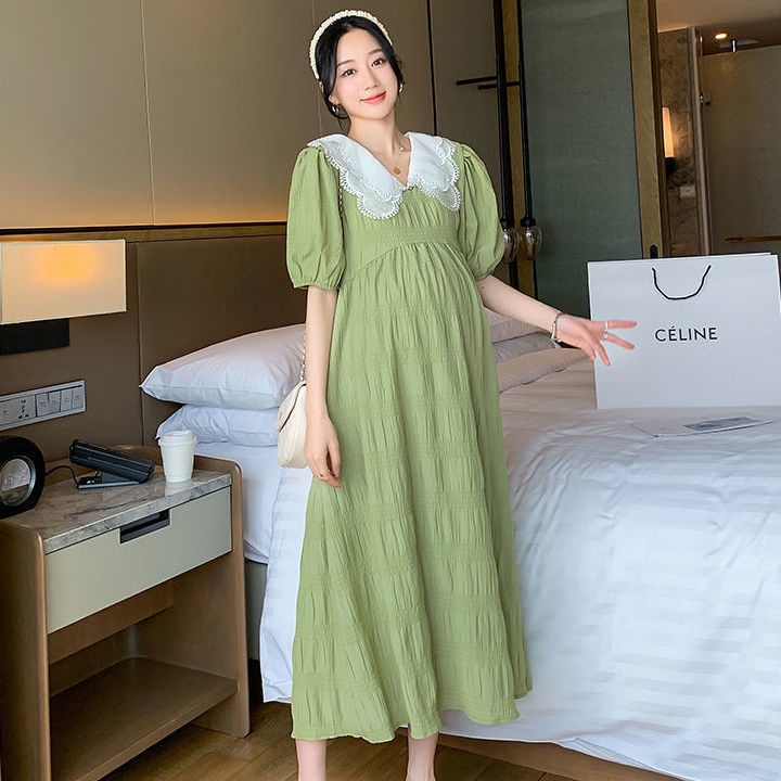 M-2XL Loose Elegant Maternity Summer Dress Preggy Dress Korean Mid ...